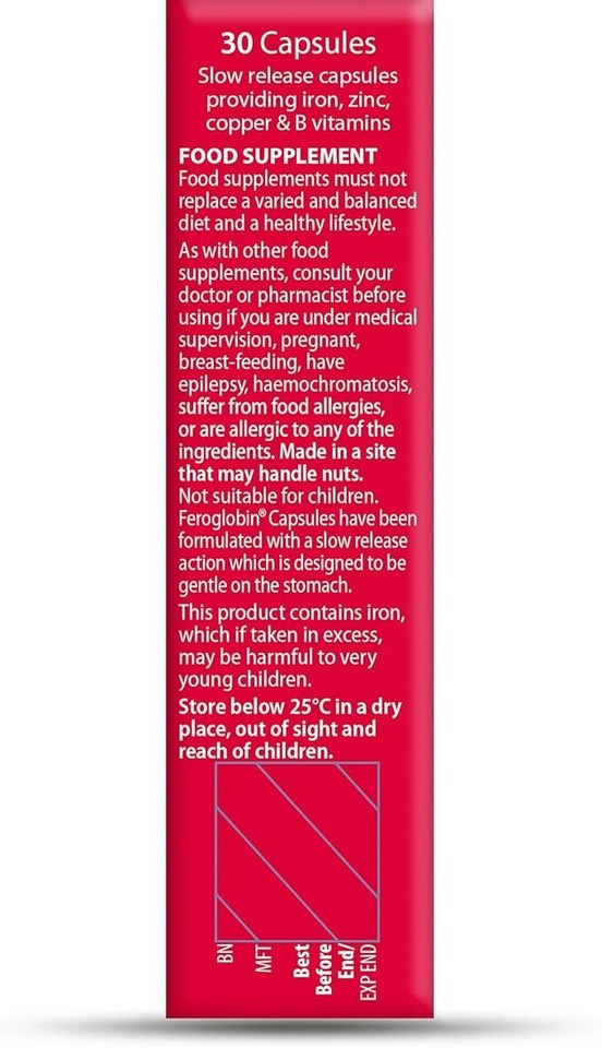 Feroglobin Iron Capsule Helps to reduce tiredness and 30 Count (Pack of ...
