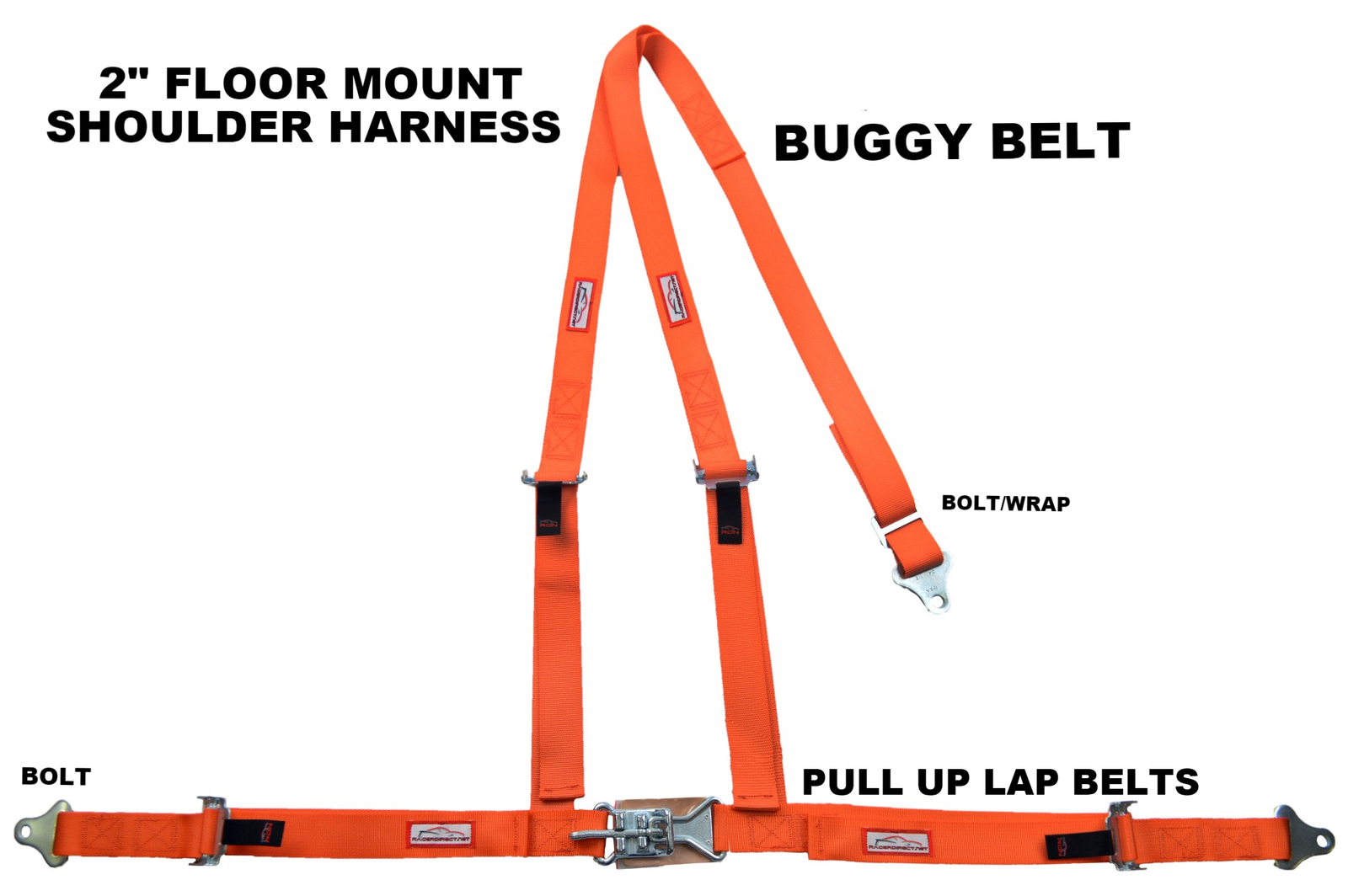 ORANGE 3 POINT RACE HARNESS 2" LATCH & LINK PULL UP LAP BELTS BOLT ...