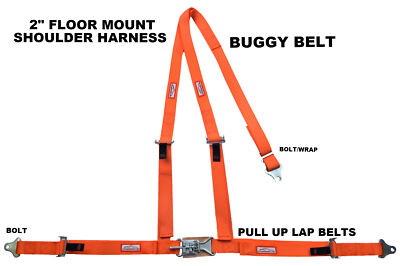 ORANGE 3 POINT RACE HARNESS 2" LATCH & LINK PULL UP LAP BELTS BOLT ...