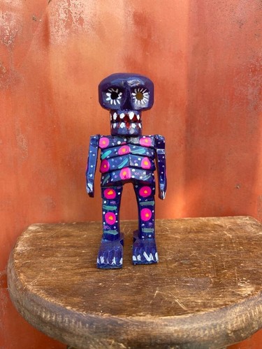 Wooden Day of the Dead Folk Art, Purple Skeleton with Eyelashes ...