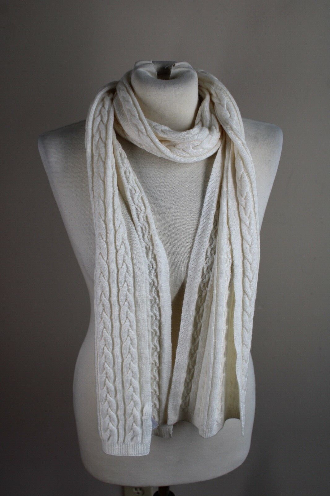 Talbots Ivory Cable Knit Nylon Lambswool Long Rectang… - Gem