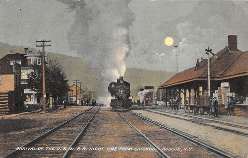 c.1910 Chicago Train Arriving O&W RR Station Roscoe NY postcard ...