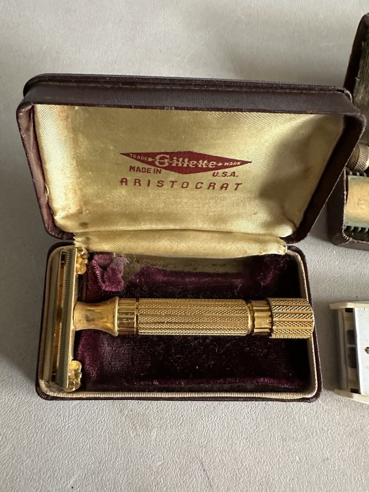 Antique Vintage Gillette Gold Aristocrat Razor Original Case & 2 More ...