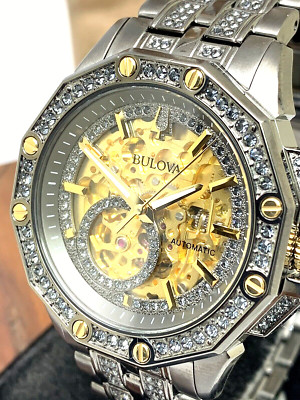 Bulova Men's Watch 98A293 Automatic Skeleton Dial Black Gunmetal ...