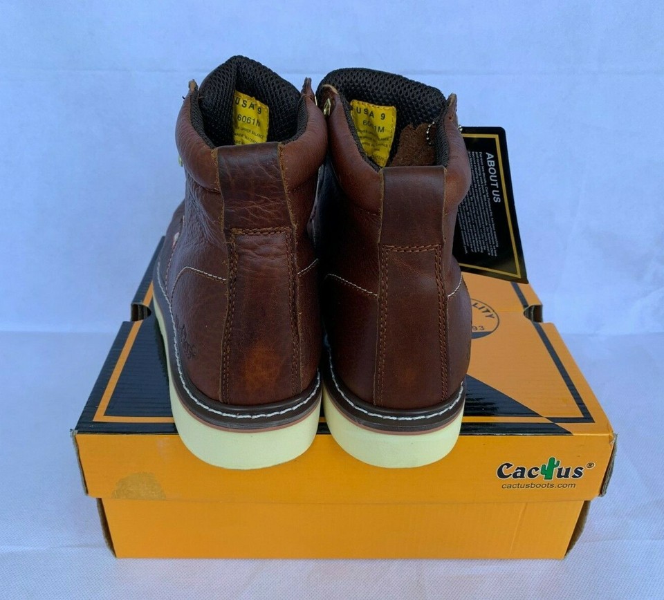 NEW - Cactus Work Boots 6061M Brown 6" Moc Toe Real Leather Puncture ...
