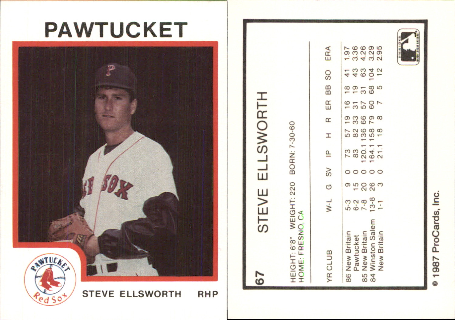 Steve Ellsworth 1987 ProCards #67 RC Card Pawtucket Red Sox | eBay