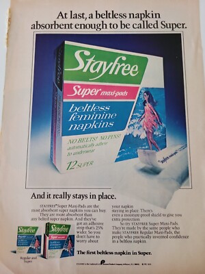 1980 box beltless Stayfree super maxi pads feminine hygiene vintage ad ...