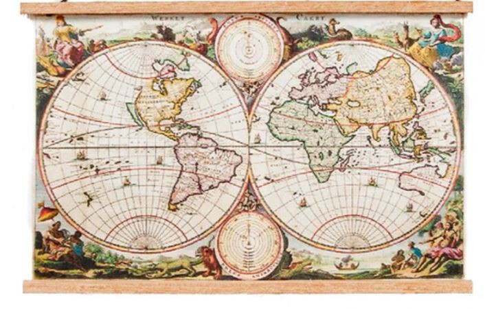 Miniature Old World Map, Dollhouse Miniature Hanging World Map | eBay