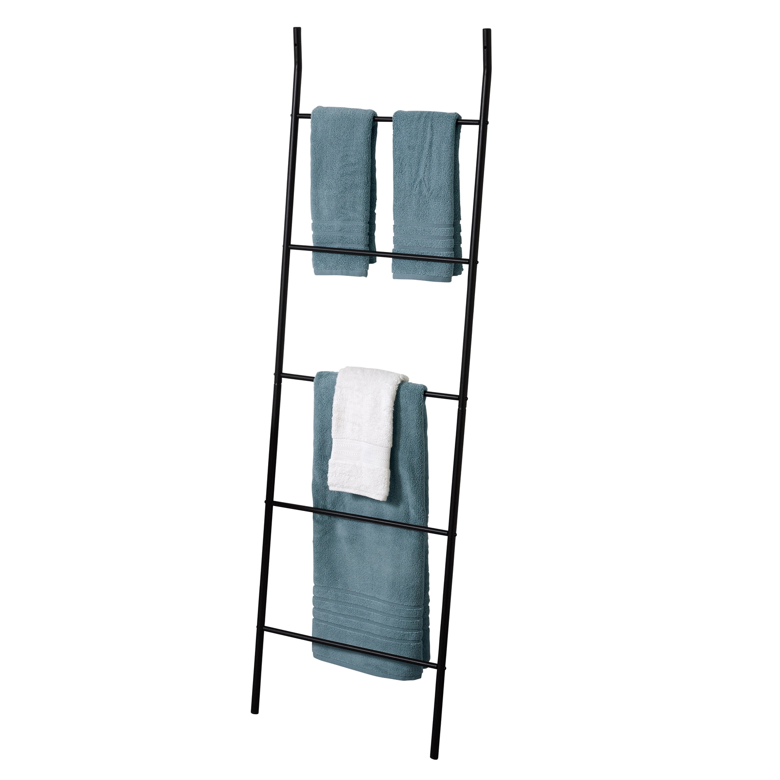 Metal Towel Leaning Ladder Linen Holder Towel Rack 4 Tiers Matte Black ...