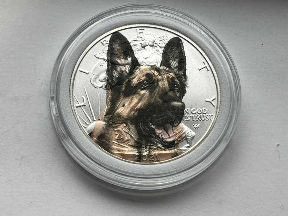 German Shepherd American Silver Eagle 1oz .999 Limited Ed Silver Dollar ...