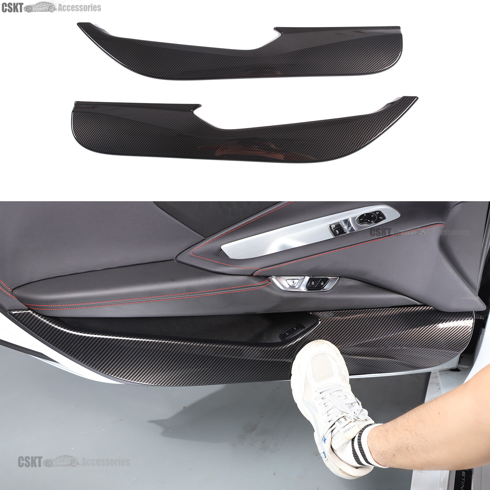 Fits 2020-24 Corvette C8 inner Door Bottom Anti Kick ABS Carbon Fiber ...