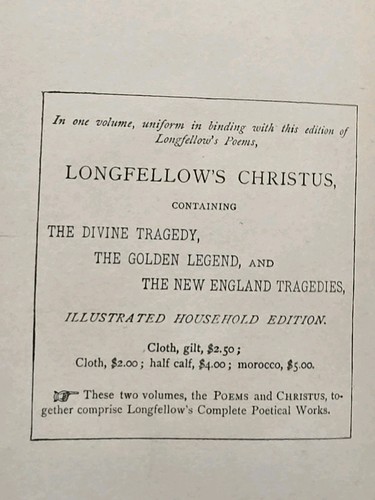 Longfellow's Poems Household Edition of the Poets 1886 HC Illus ...