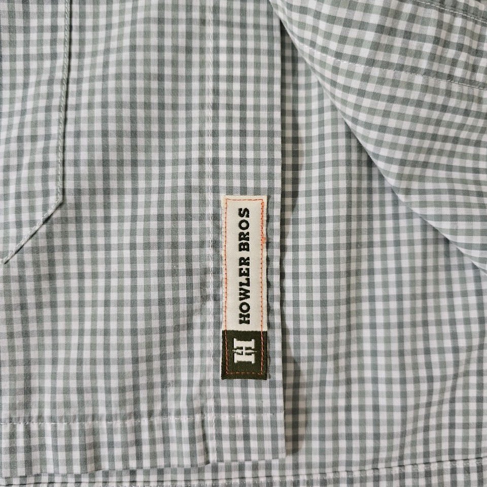 Howler Brothers Men's Vented Guayabera Shirt Green Checked Poly Cotton ...