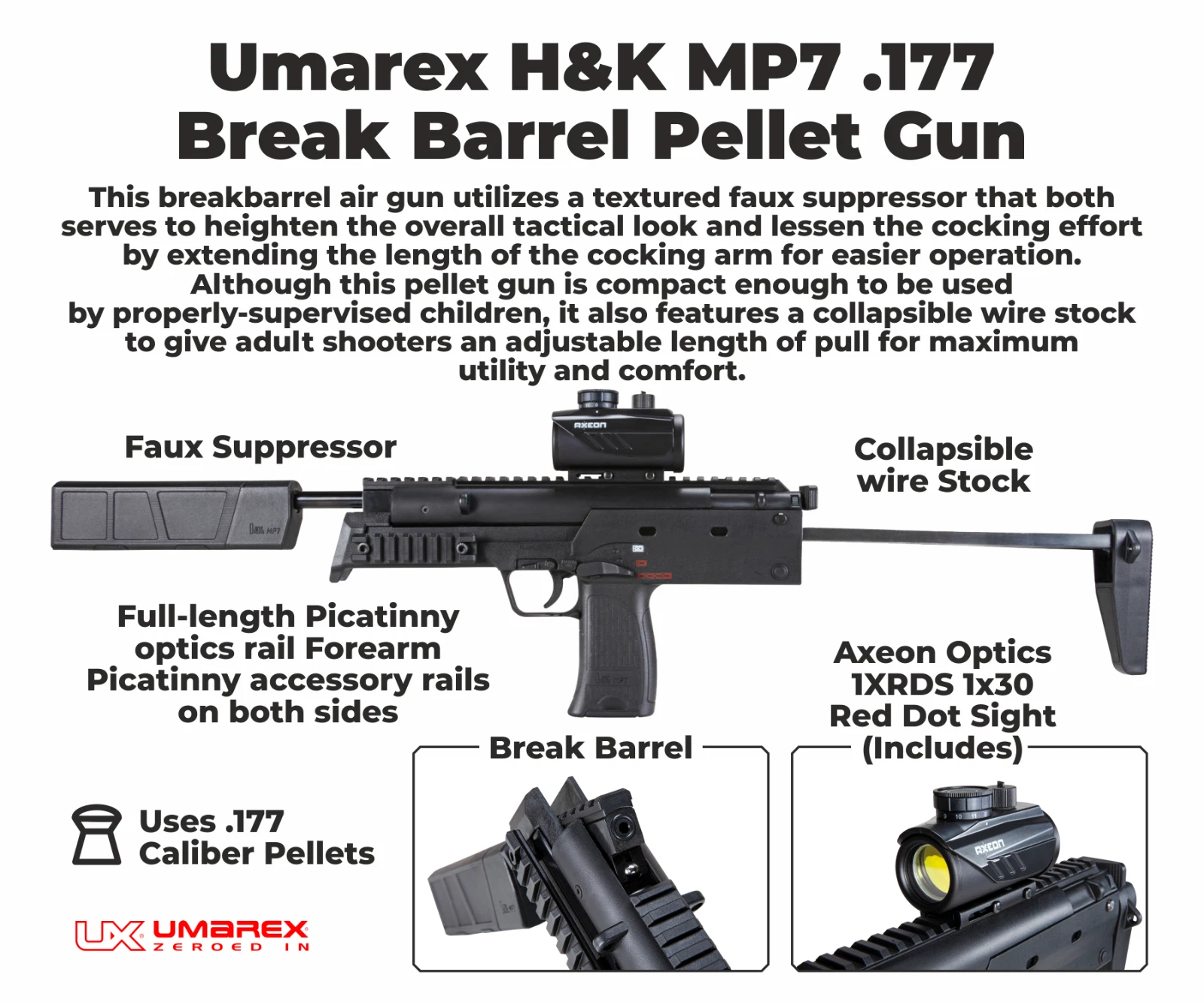 High Powered Umarex Heckler & Koch MP7 Break Barrel Air Pistol ...