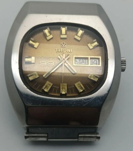 Titoni cosmo 99 gold dial 36.000 high beat men automatic rare vintage ...