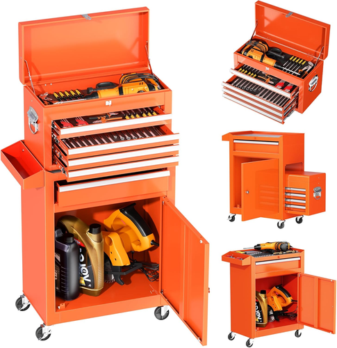 Orange Tool Chest, 5-Drawer Rolling Tool Storage Cabinet with ...