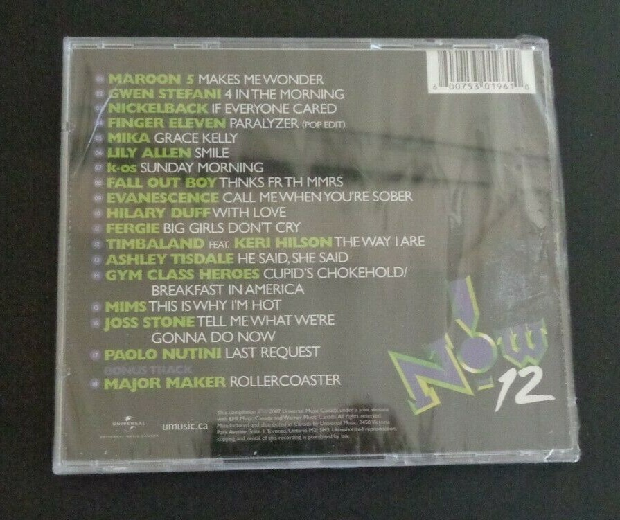 NOW 12 Music CD New 2007 Sealed Maroon 5 + Gwen Stefani + Timbaland ...