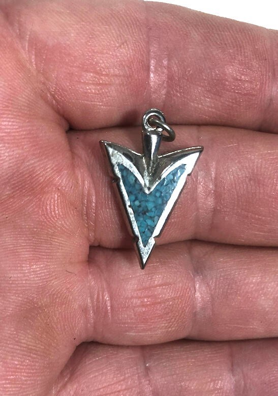 Small Attractive Metal and Turquoise Arrowhead Pendant | eBay
