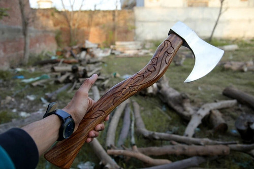 Viking Bearded Axe Handmade Carbon Steel Hunting Knife Camping Tool ...