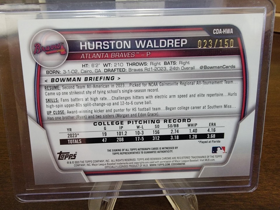 2023 Bowman Draft Chrome 1st Hurston Waldrep Auto True Blue /150 | eBay