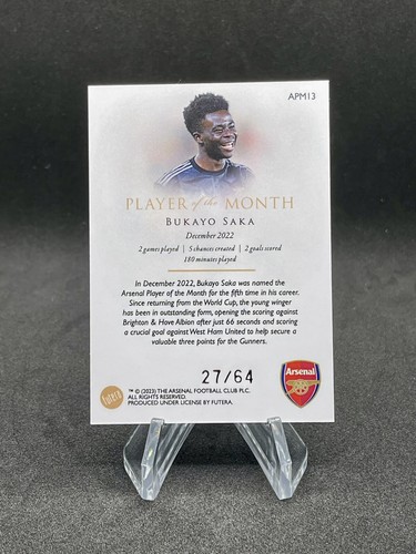2023 Futera Bukayo Saka Player Of The Month Arsenal Gold /64 | eBay