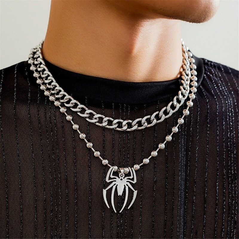 Gothic Necklace with Stackble Spiders Pendant Street Style Collar Chain ...