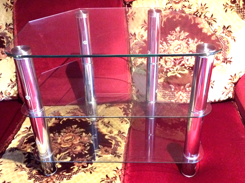 Clear Glass TV Stand 3 Tiers Metal Legs Entertainment Unit Corner TV ...