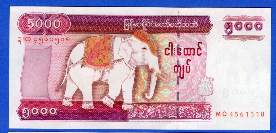 Myanmar (Burma) 5000 Kyats ND 2009 P 81 UNC Note - Elephant - Narrow ...
