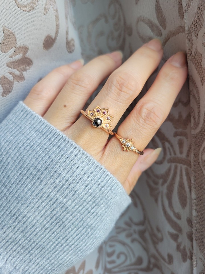 Swank Metalsmithing 14K Rose Gold Black Diamond Purple Diamonds Deco ...