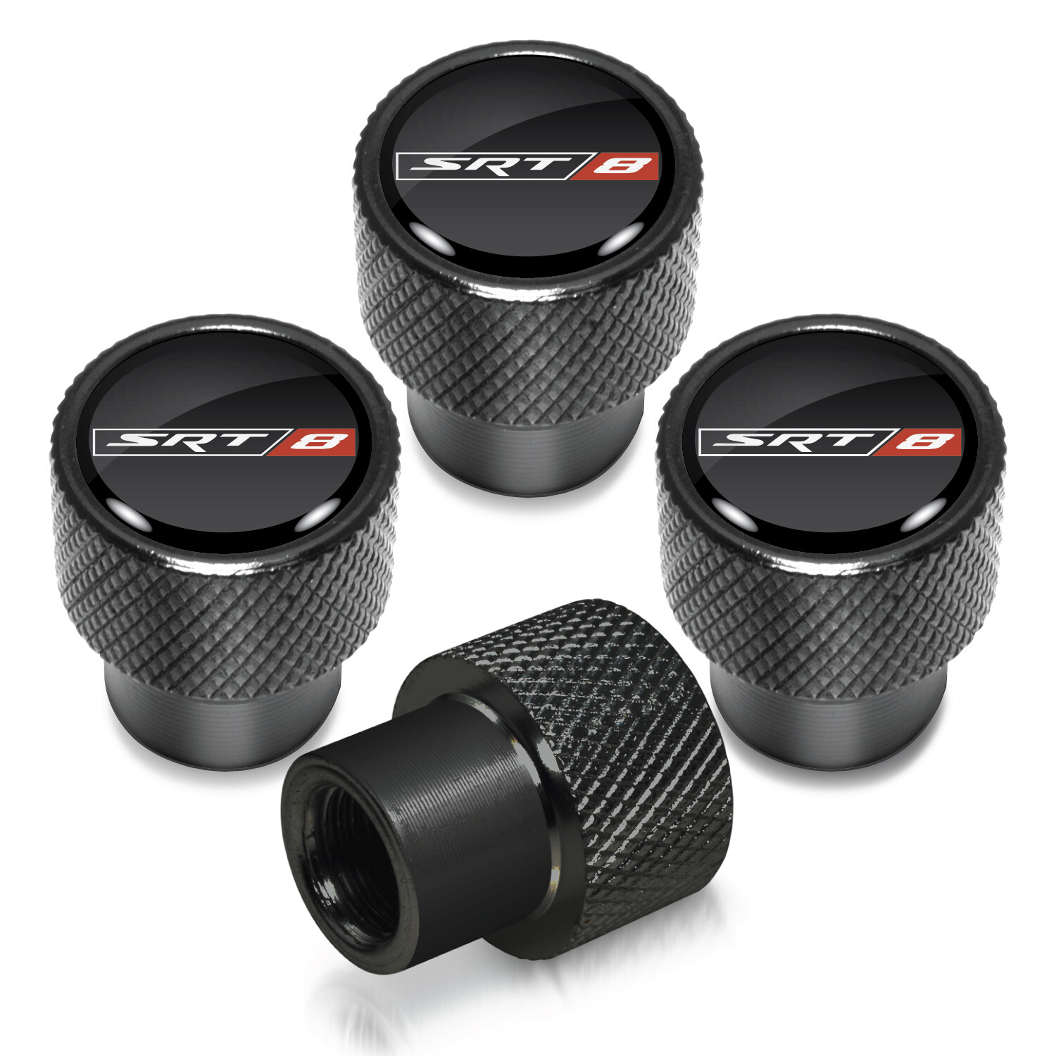 SRT-8 Logo in Black on Black Aluminum Tire Valve Stem Caps for Dodge ...