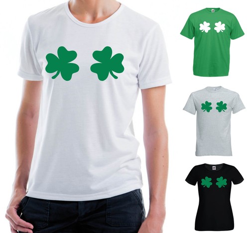 SHAMROCK BOOBS T-SHIRT - IRELAND IRISH FUNNY RUDE ST PATRICK PADDY'S ...