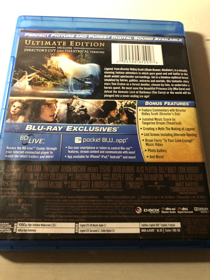 Legend - Ultimate Edition (1985) Blu-ray Fantasy Adventure Tom Cruise ...