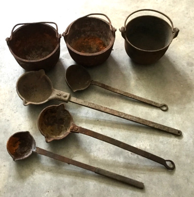 Collection 6" Cast Iron Lead Melting Smelting Pots 3 Various Size ...