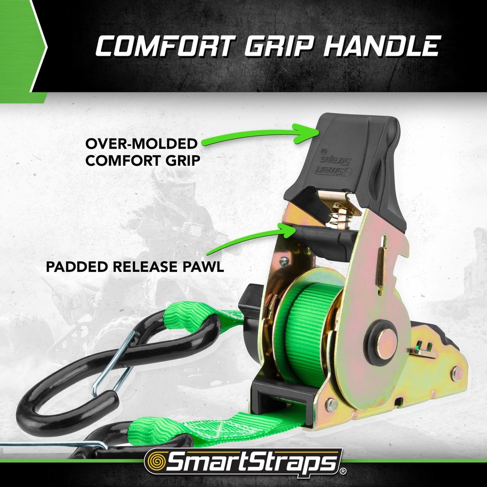 SmartStraps 6ft. 1500-Lb. Retractable Ratchet Tie Down 4-Pack, Green ...