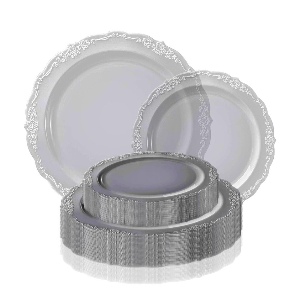 Elegant Vintage Disposable Plastic Plates Wedding Party Value Sets 120 ...
