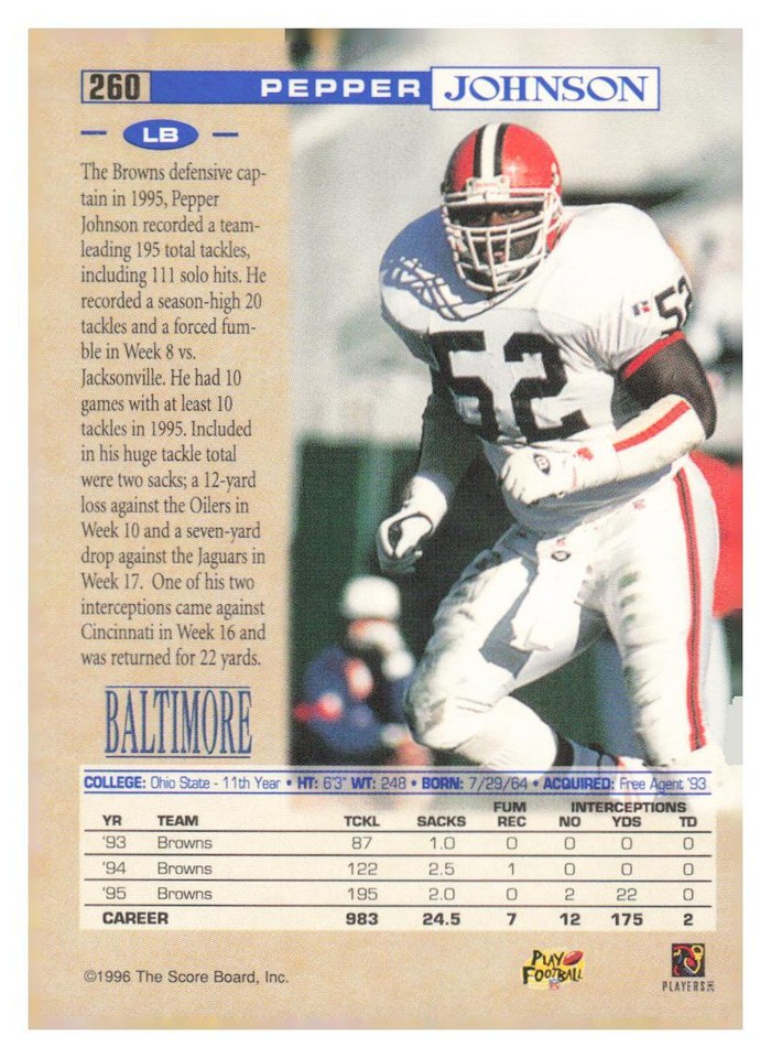 1996 Pro Line #260 Pepper Johnson | eBay