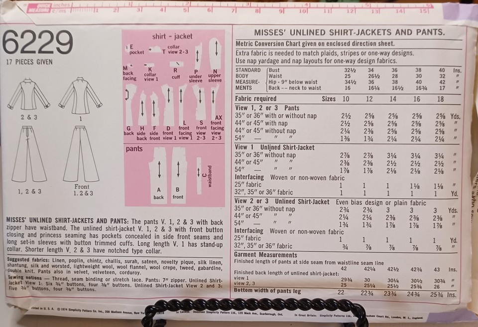 6229 Simplicity SEWING Pattern UNCUT Misses 12 shirt-jacket, pants | eBay