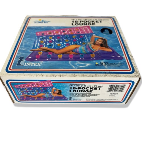 INTEX WET SET 1999 Vintage 18 Pocket Lounge Pool Float Blue 74”x28 ...