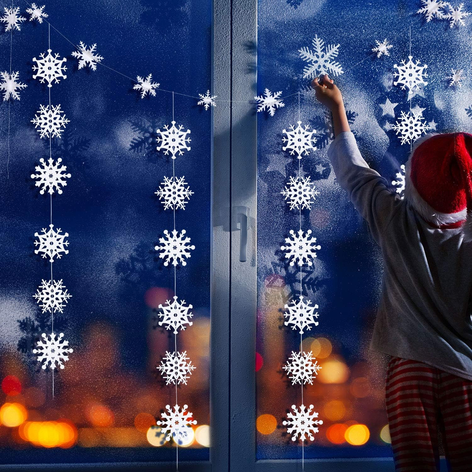 42 Pcs Winter Christmas Decorations, 3D Hanging Paper Snowflakes Large ...