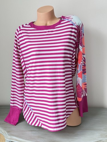 Title Nine Swim Shirt Women's XL Floral Striped Long Sleeve Rash Guard ...