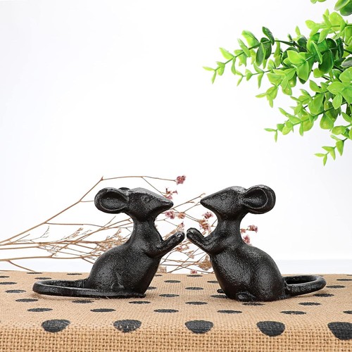 OwnMy 2 Cast Iron Cute Mouse Figurine Sculpture Black Mice Statues ...