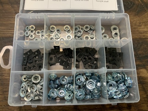 240 pcs 12 sizes Chevy GM name plate script emblem nuts & clips ...