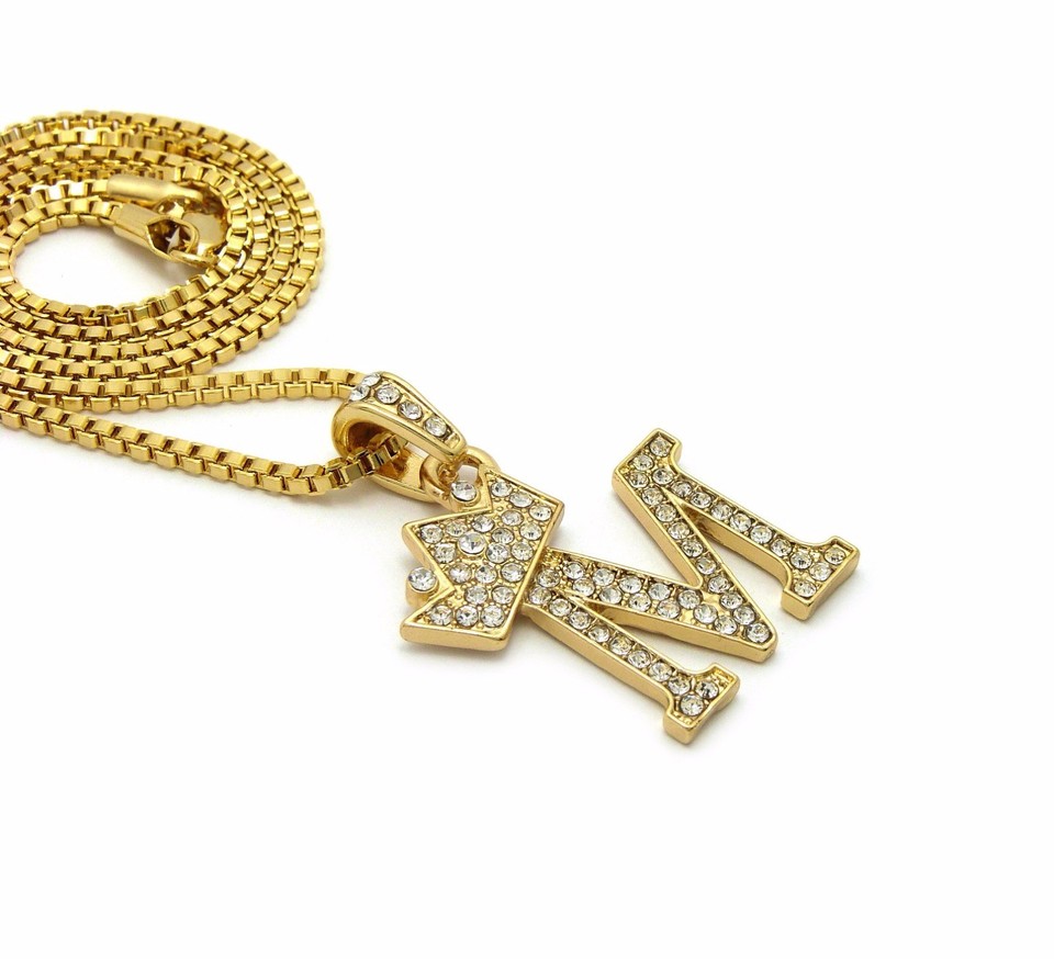 NEW ALPHABET INITIAL LETTERS PENDANT & 24" BOX CHAIN HIP HOP NECKLACES ...