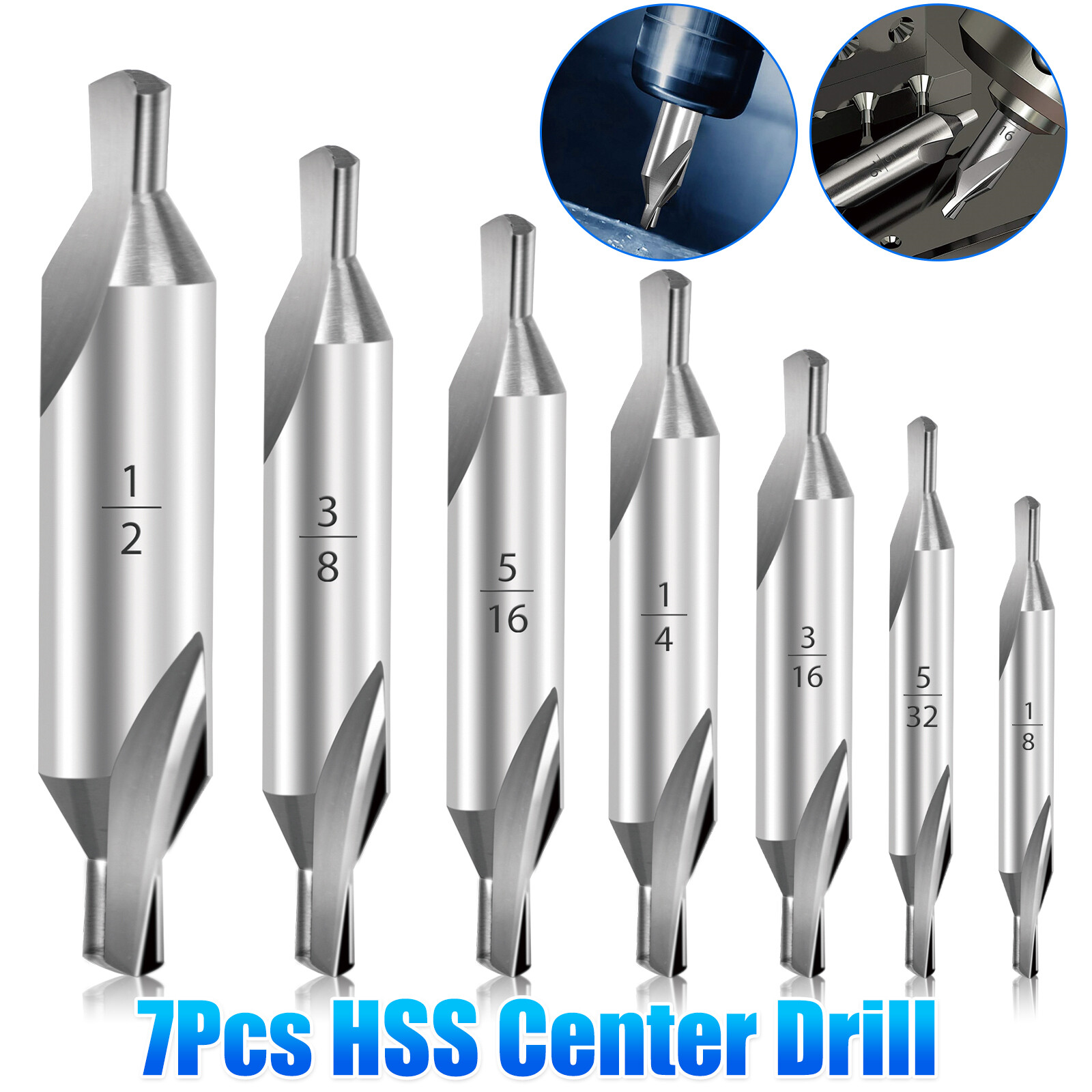 7Pcs HSS Center Drill Bits 60° Combined Countersink Spotting Tools Metalworking | eBay