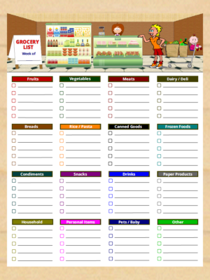 Category Shopping List Free Printable And Customizable Grocery List