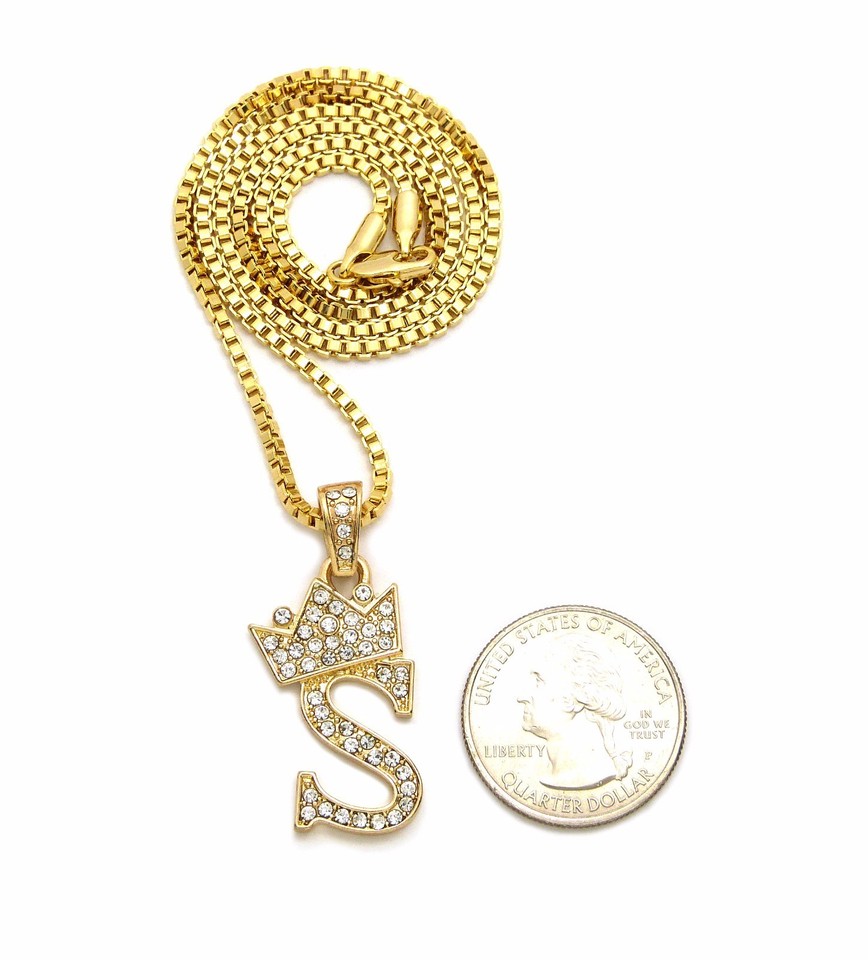 NEW ALPHABET INITIAL LETTERS PENDANT & 24" BOX CHAIN HIP HOP NECKLACES ...