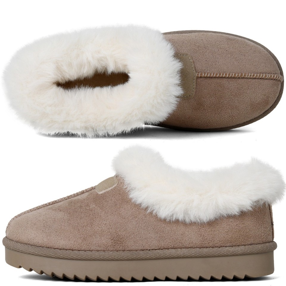 Women Full Slippers Faux Fur Winter Fluffy Boots Suede Warm Shoes For ...