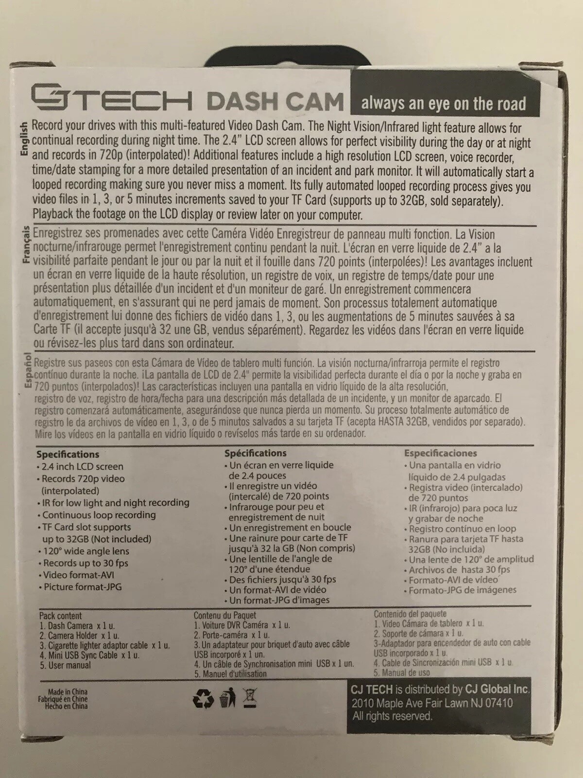 GTECH Dash Cam 2.4" LCD Video Screen Infrared Low Light Night Recording ...