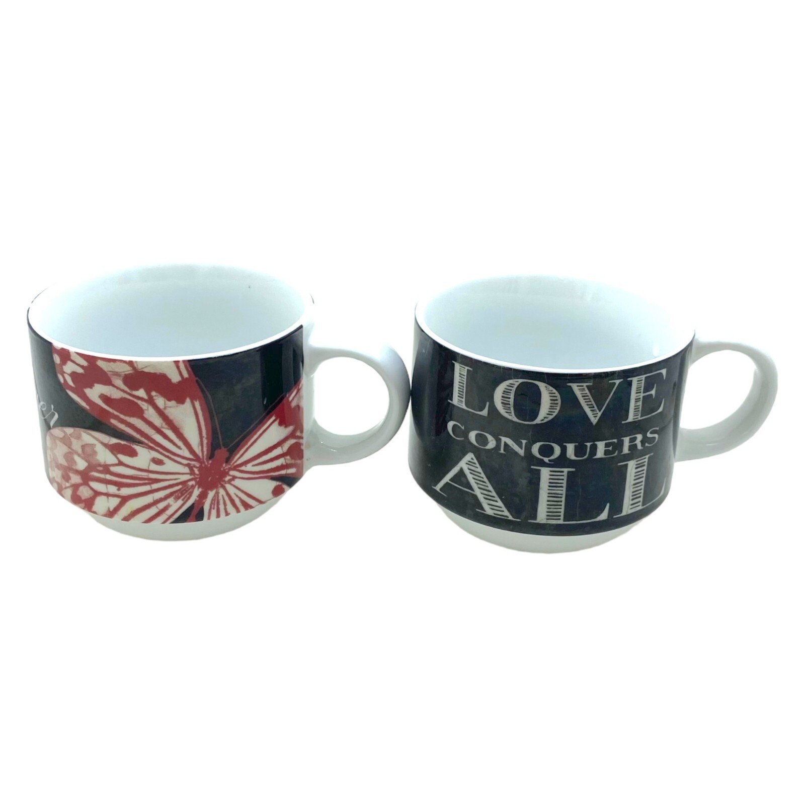 Pier 1 Stackable Coffee Mugs Set of 4 Porcelain LOVE AMORE Espresso Cup ...