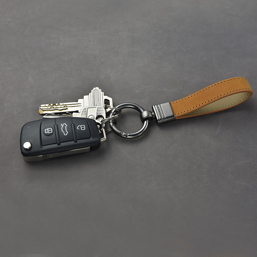 Genuine Leather Keychain Black Buckle Car Keychain Key Ring Holder ...